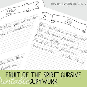 Fruit of the Spirit Cursive Copywork, Homeschool Printable, Cursive ...