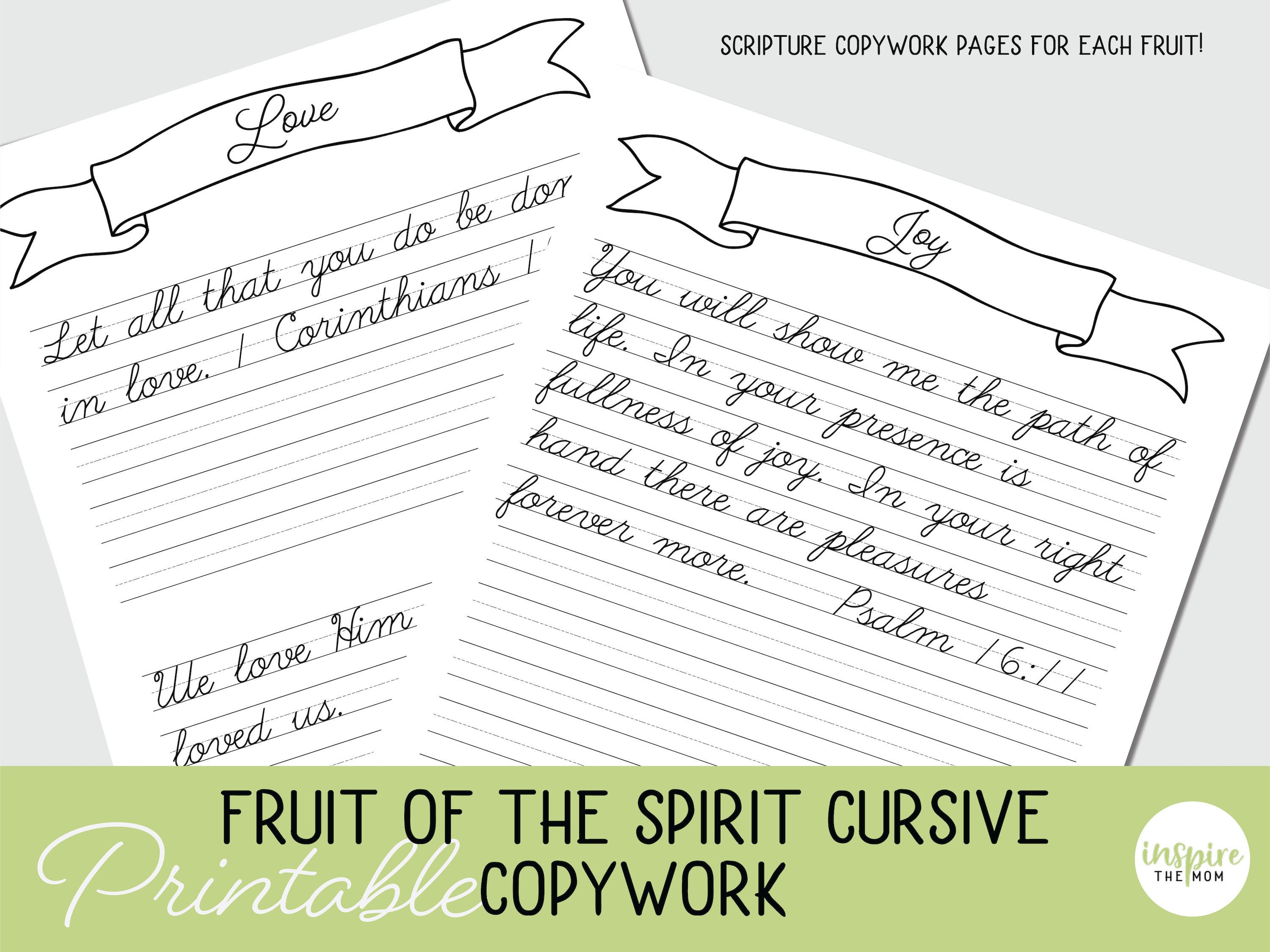 Fruit of the Spirit Cursive Copywork Homeschool Printable - Etsy