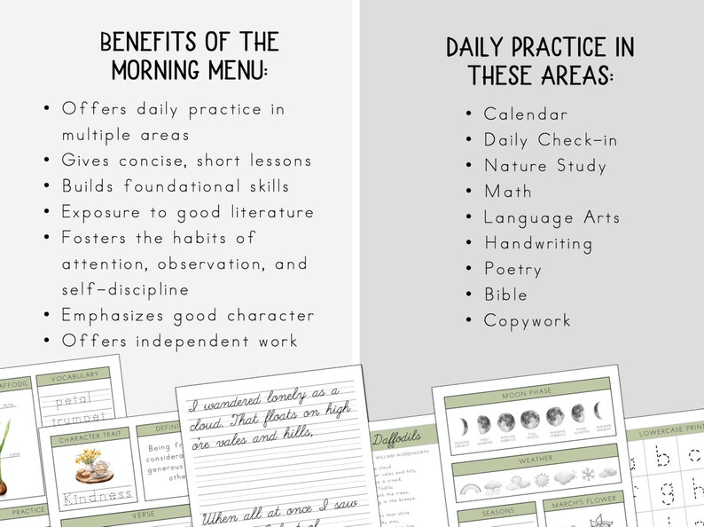 Morning Menu Pages for March, Homeschool Printable, Morning Time ...