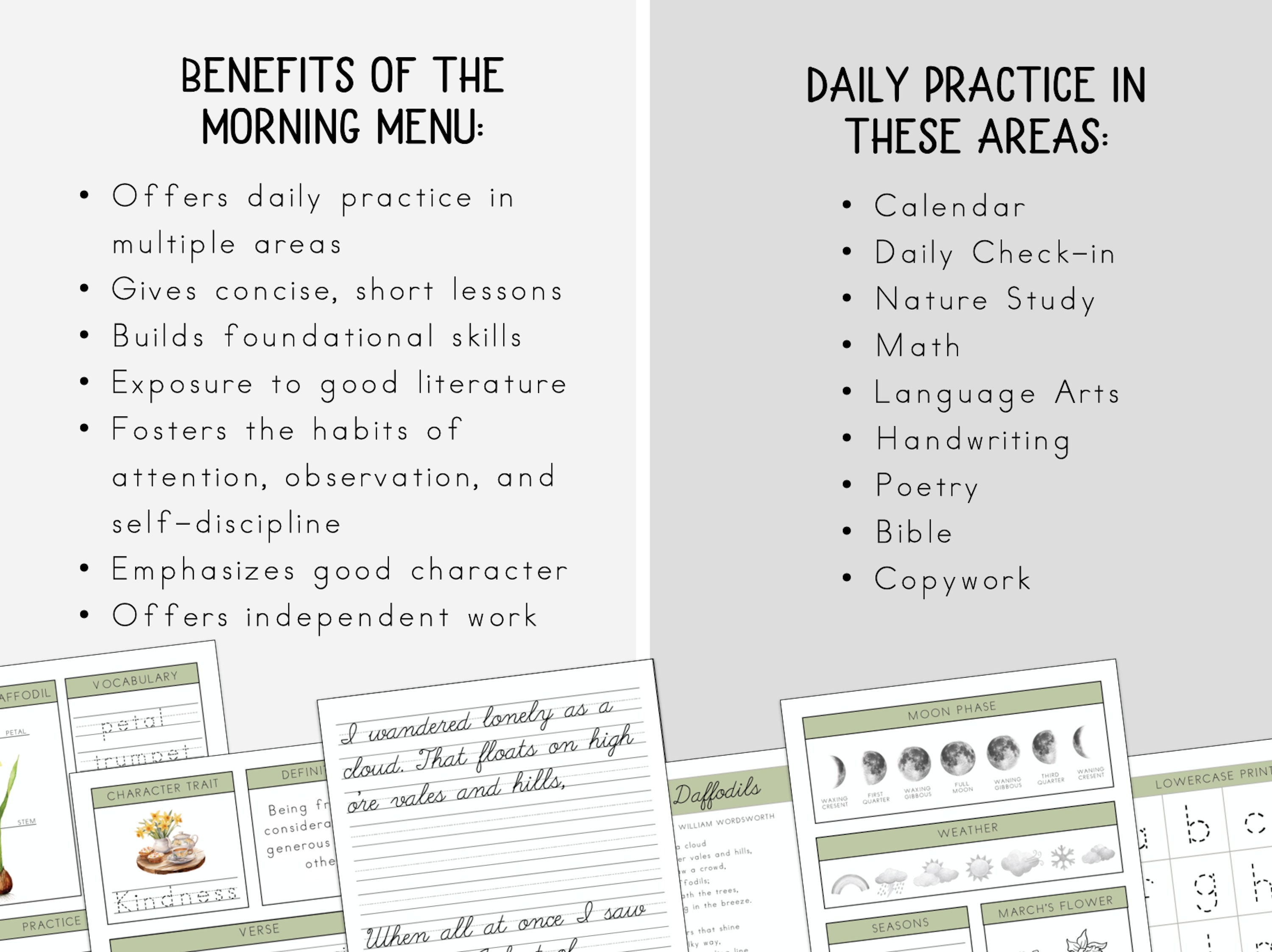 Morning Menu Pages for March, Homeschool Printable, Morning Time ...