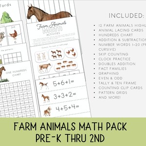 Farm Animals Math Pack, Prek-2nd, Farm Math, Farm Activities ...