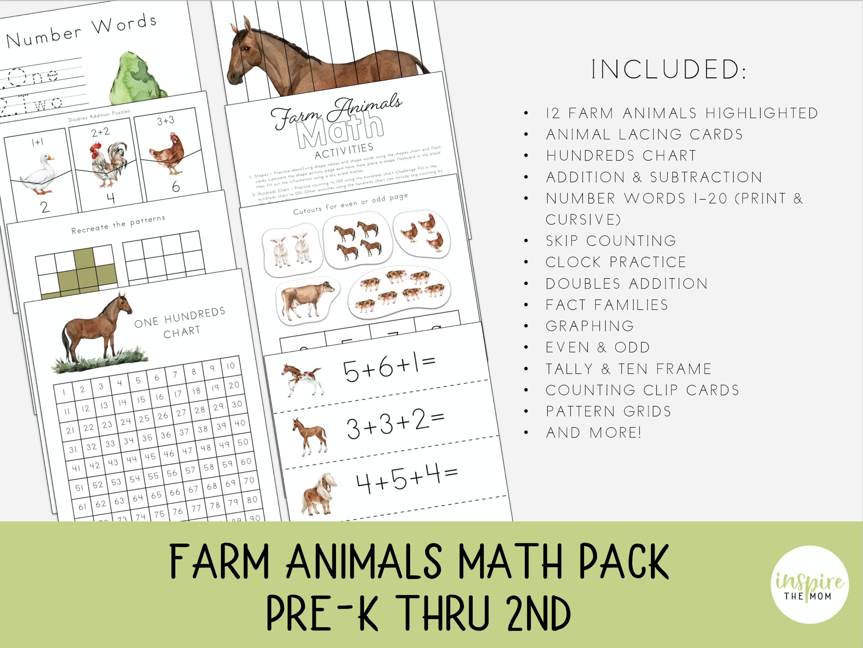 Farm Animals Math Pack Prek-2nd Farm Math Farm Activities - Etsy