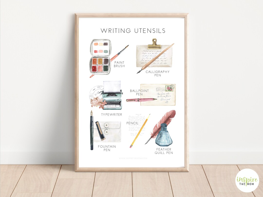 Writing Utensils Poster, Digital Download, Educational, Office Wall Art ...