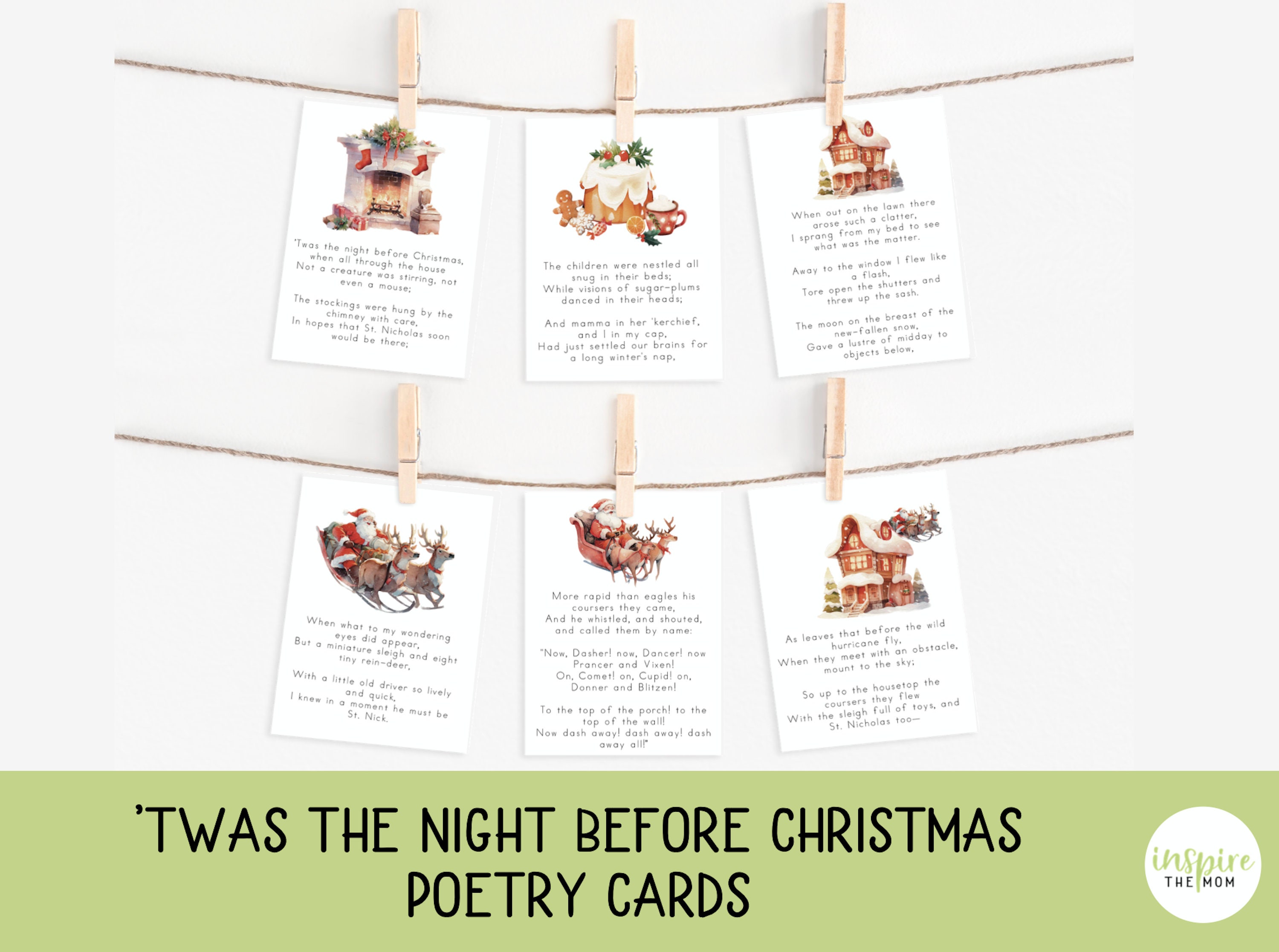 Twas the Night Before Christmas, Poetry Cards, 12 Printable Cards ...