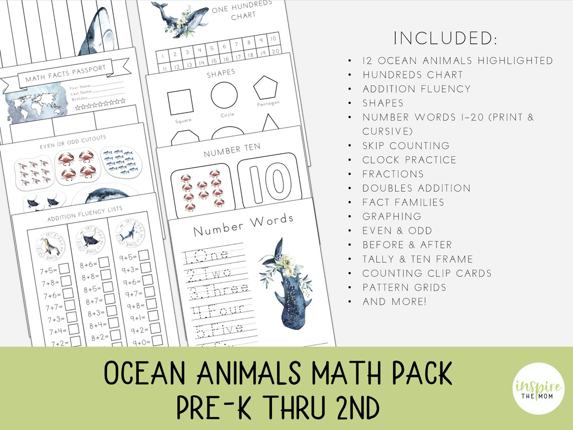 Ocean Animals Math Pack Prek-2nd Ocean Unit Math - Etsy