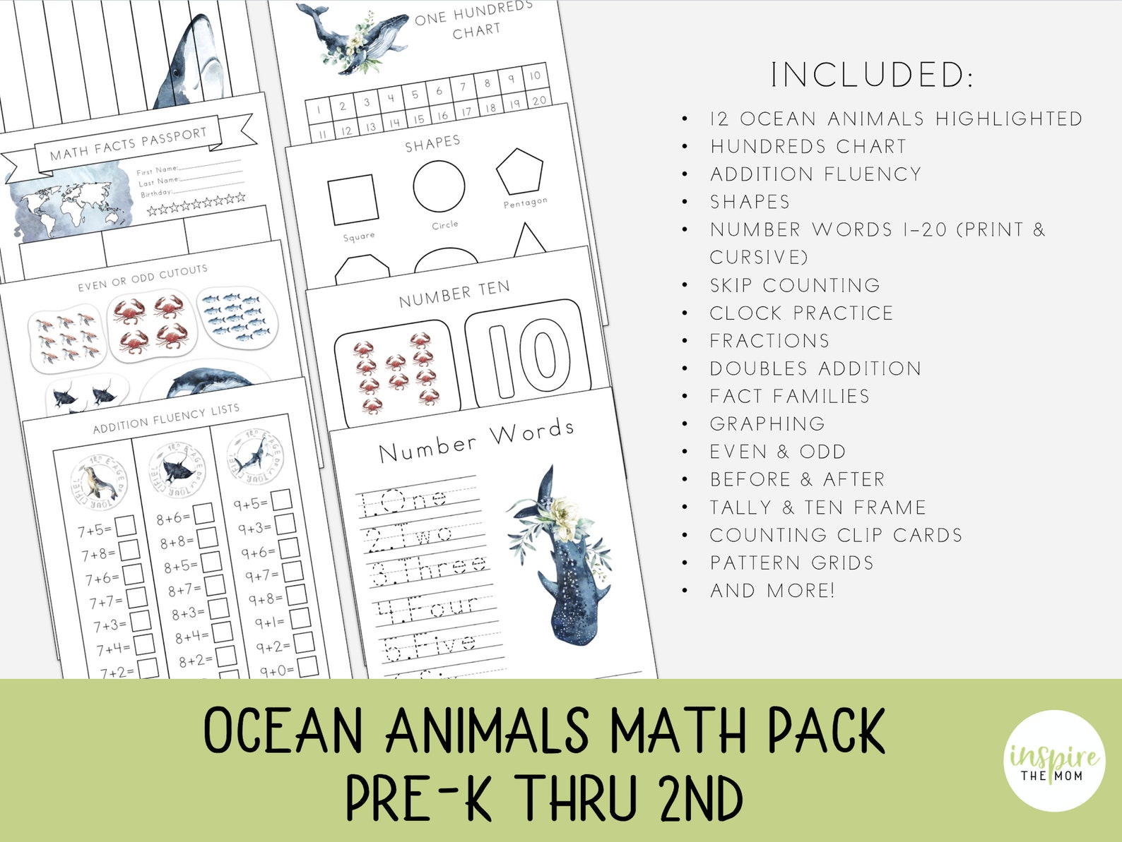 Ocean Animals Math Pack Prek-2nd Ocean Unit Math - Etsy