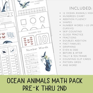 Ocean Animals Math Pack, Prek-2nd, Ocean Unit, Math Activities ...