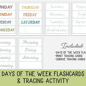 Days of the Week Flashcards and Tracing Cards, Calendar Activity ...