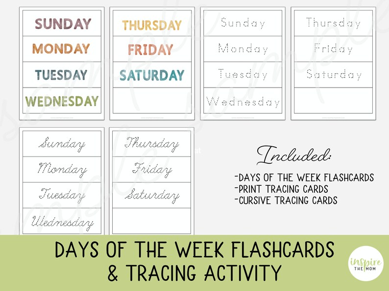 Days of the Week Flashcards and Tracing Cards, Calendar Activity ...