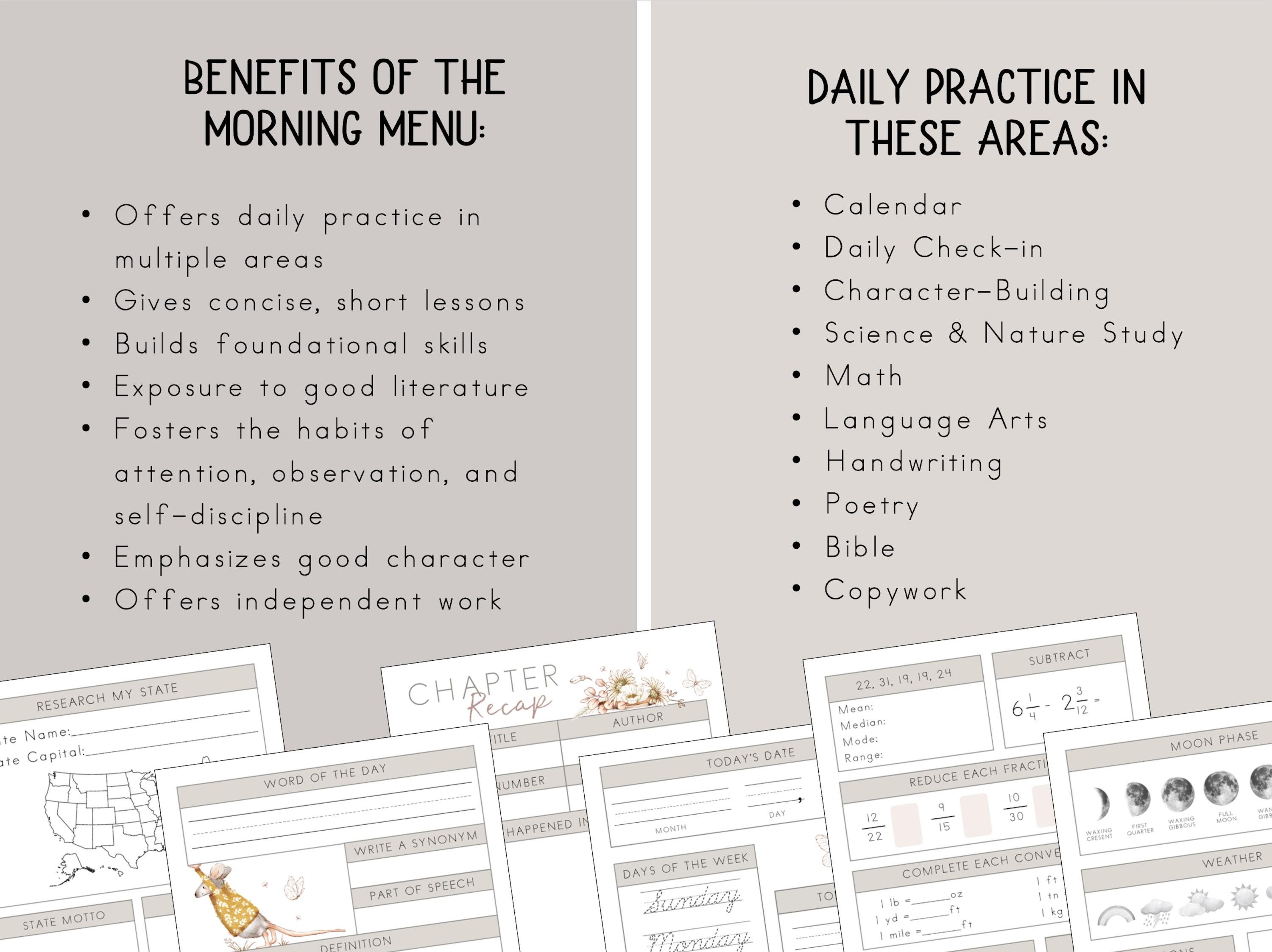 Fourth Grade Morning Menu Pages, Morning Time Basket, Elementary, 4th ...