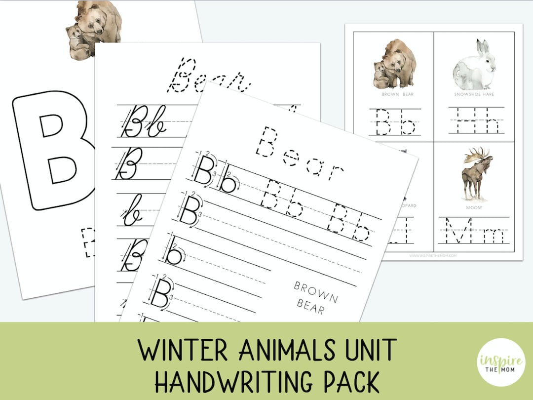 Winter Animals Handwriting Pack, Homeschool Printable, Print and ...