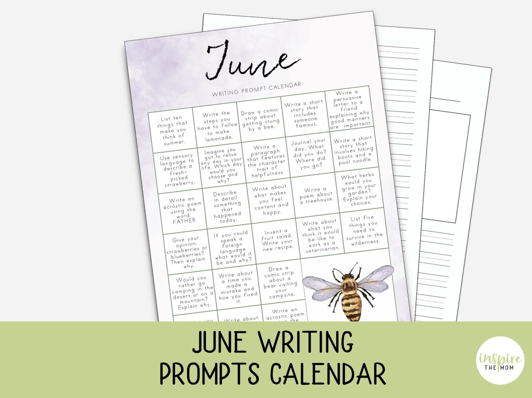June Writing Prompts Calendar for Kids, Spring Writing Practice ...