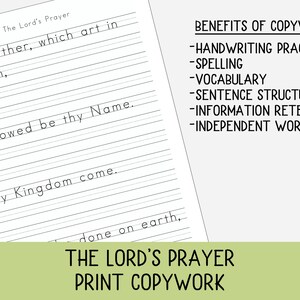 The Lord's Prayer Print Copywork, Homeschool Printable, Print ...