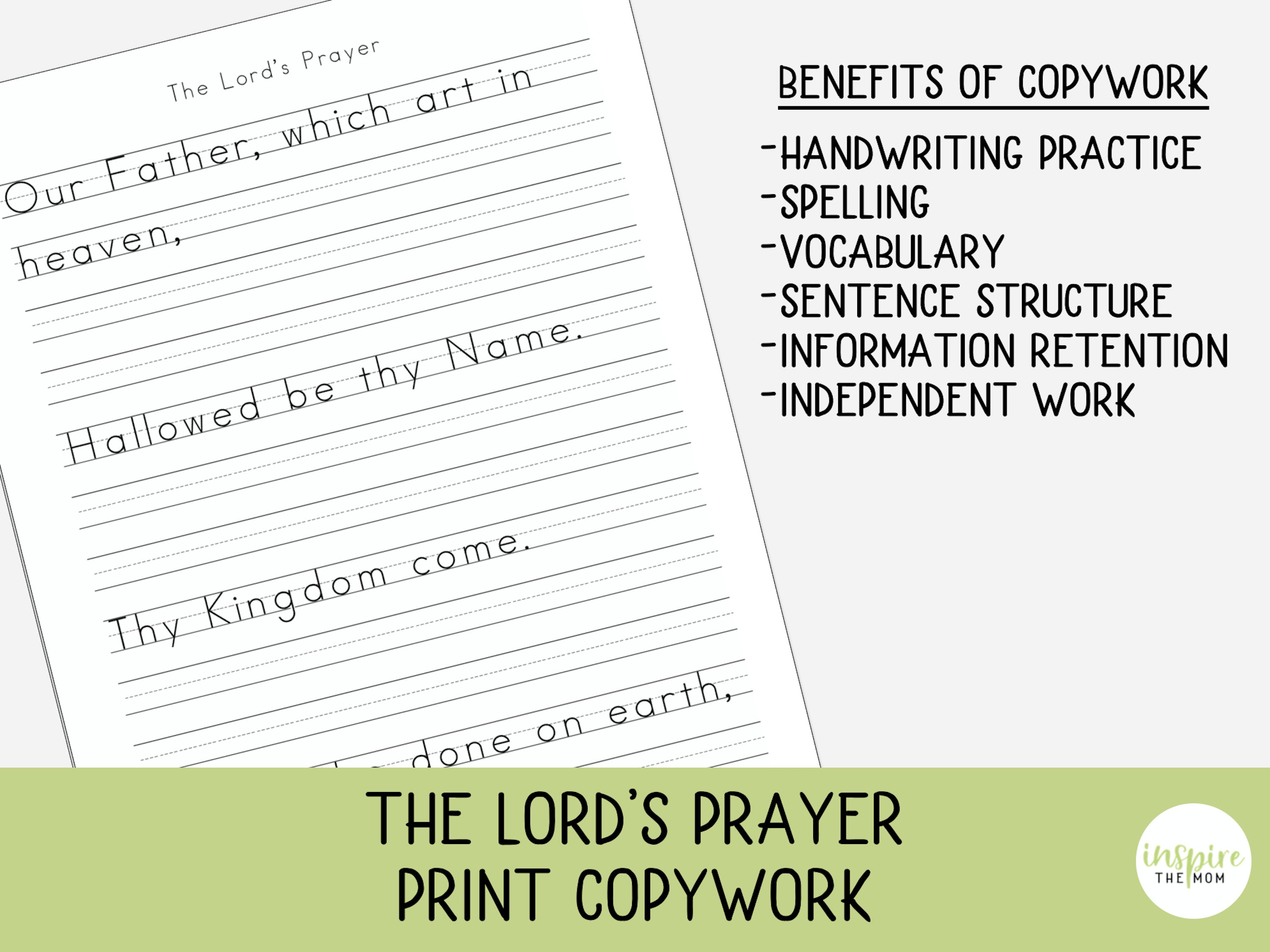 The Lord's Prayer Print Copywork, Homeschool Printable, Print ...