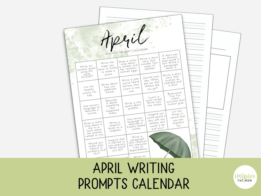 April Writing Prompts Calendar for Kids, Spring Writing Practice ...
