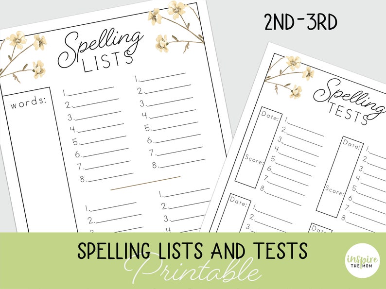 Spelling Lists and Tests Spelling Tracking Sheets Homeschool - Etsy