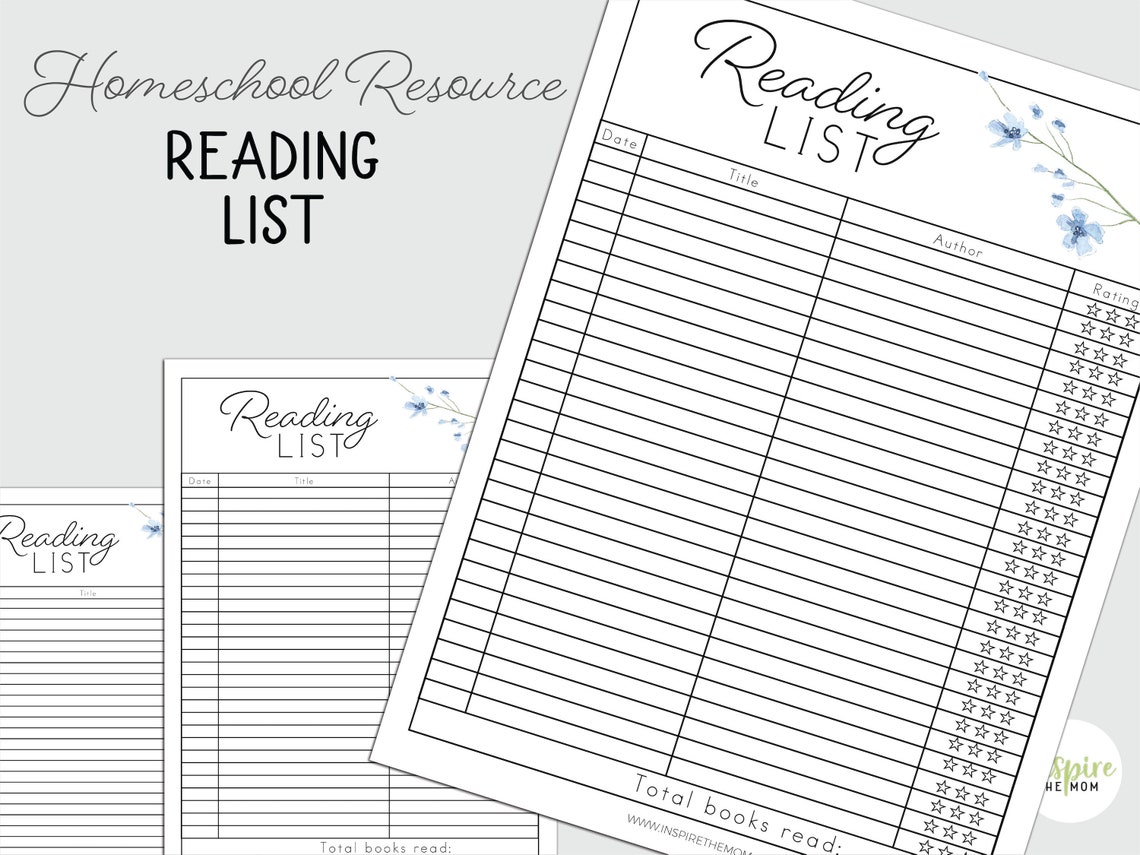 Reading List, Reading Record Tracking Sheet, Homeschool Printable ...