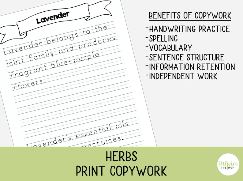 Herbs, Print Copywork, Herb Facts, Print Handwriting Practice ...