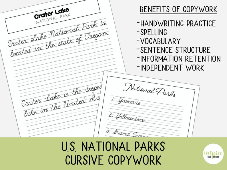 U.S. National Parks Cursive Copywork National Park Facts - Etsy