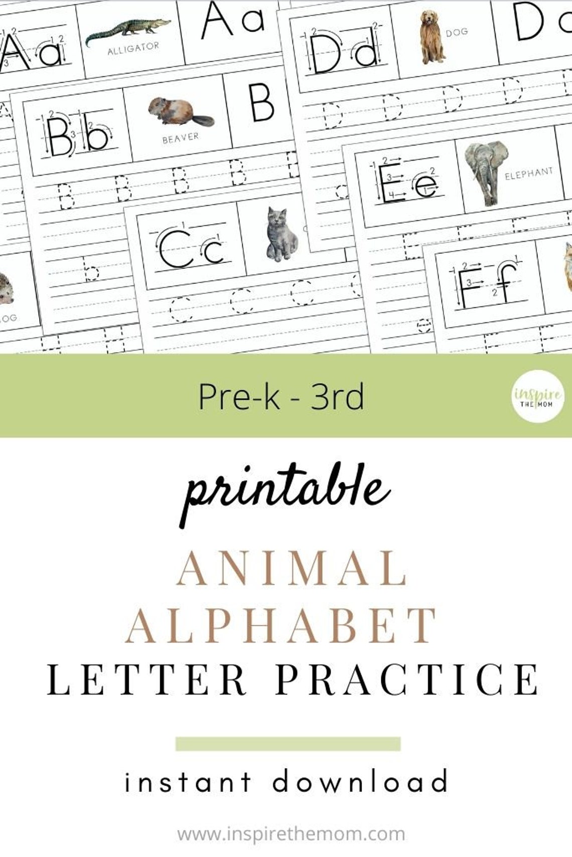 Animal Alphabet, Print Handwriting, Practice Pages, A-Z, Homeschool ...