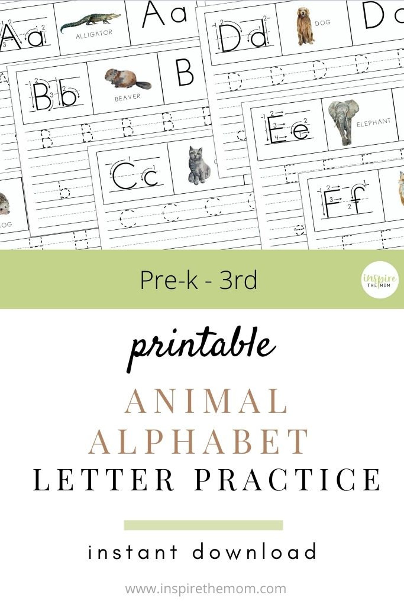 Animal Alphabet, Print Handwriting, Practice Pages, A-Z, Homeschool ...