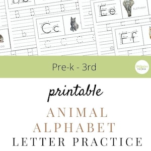 Animal Alphabet, Print Handwriting, Practice Pages, A-Z, Homeschool ...