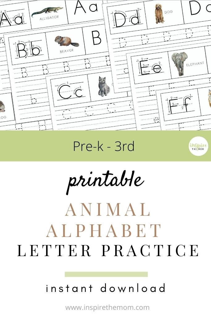 Animal Alphabet, Print Handwriting, Practice Pages, A-Z, Homeschool ...