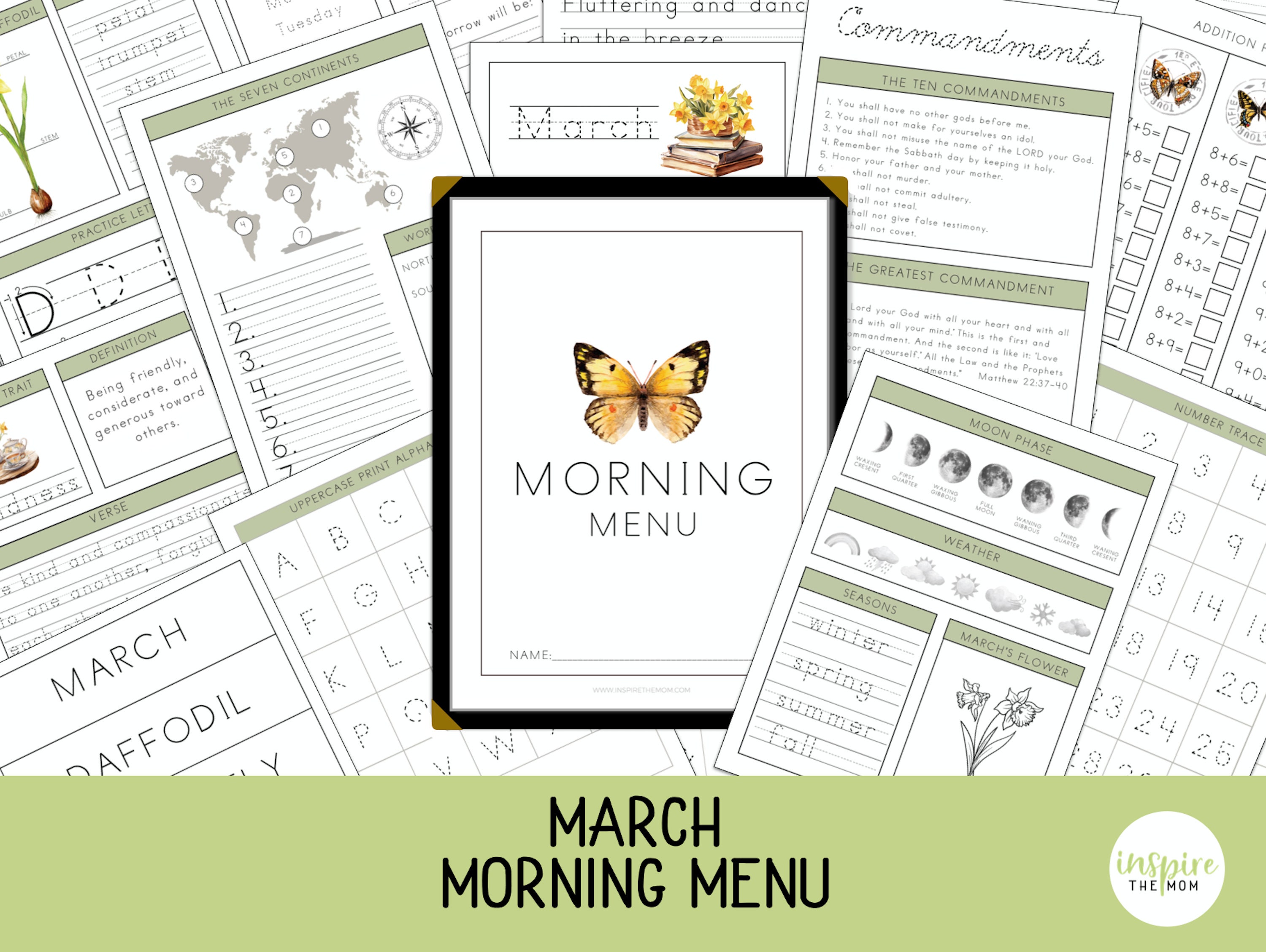 Morning Menu Pages for March, Homeschool Printable, Morning Time ...