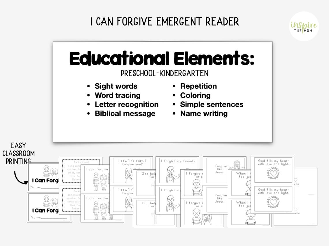I Can Forgive | Christian Emergent Reader Printable | Half Page Mini ...