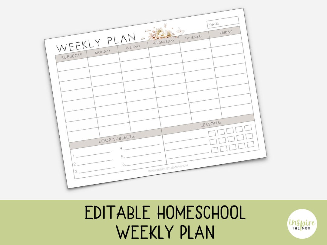 Editable Homeschool Weekly Plan Page | Weekly Schedule Planner | Daily ...