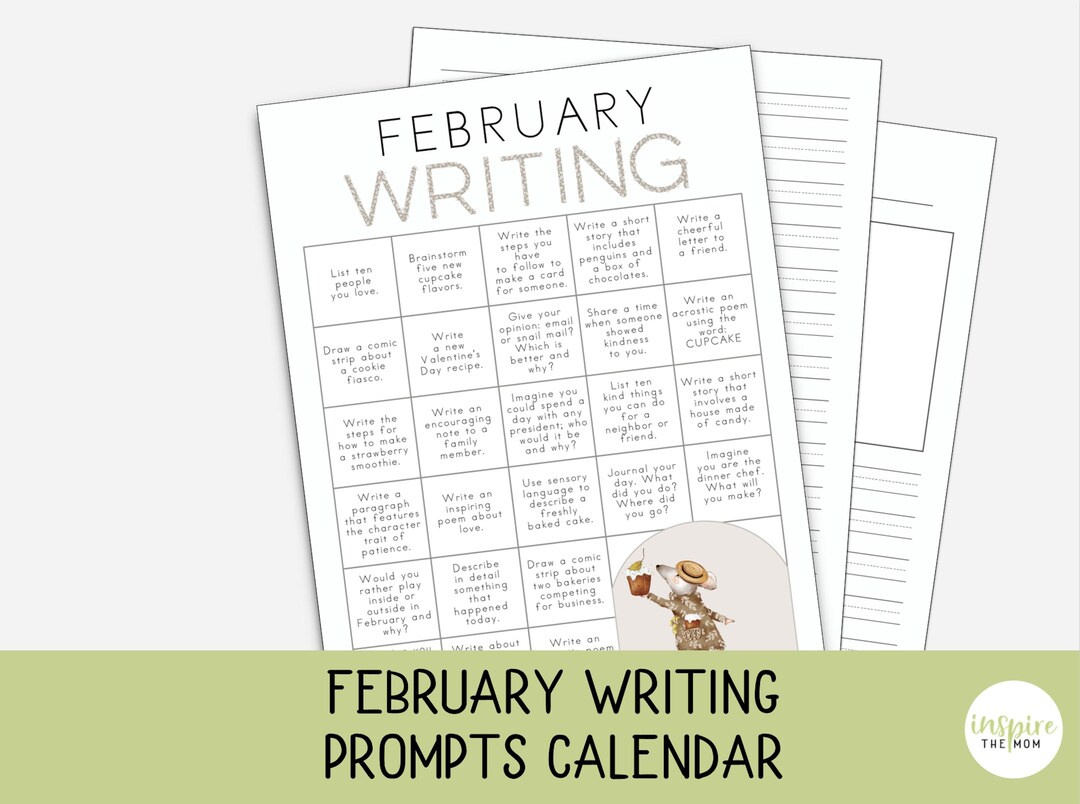 February Writing Prompts Calendar for Kids | Winter Writing Practice ...