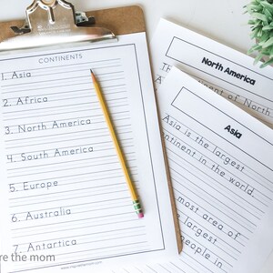 Continents of the World, Print Copywork, Continent Facts, Print ...