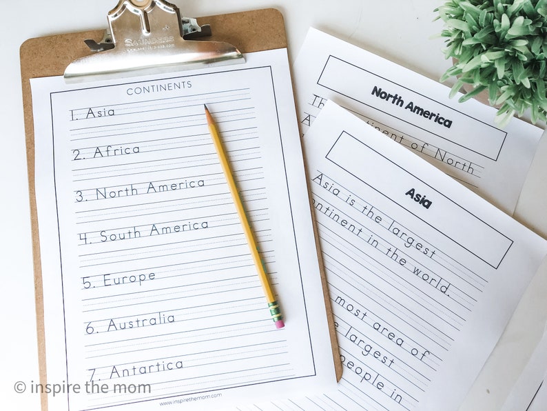 Continents of the World, Print Copywork, Continent Facts, Print ...