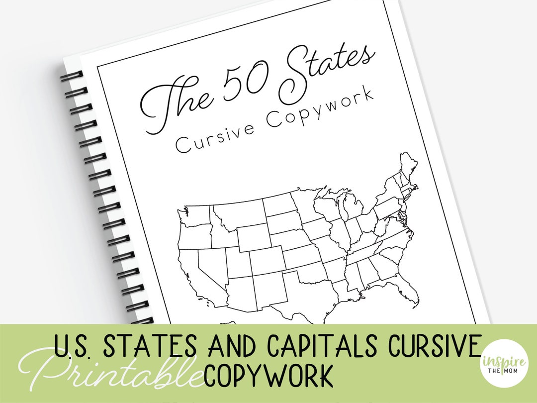 U.S. States and Capitals Cursive Copywork, Homeschool Printable ...