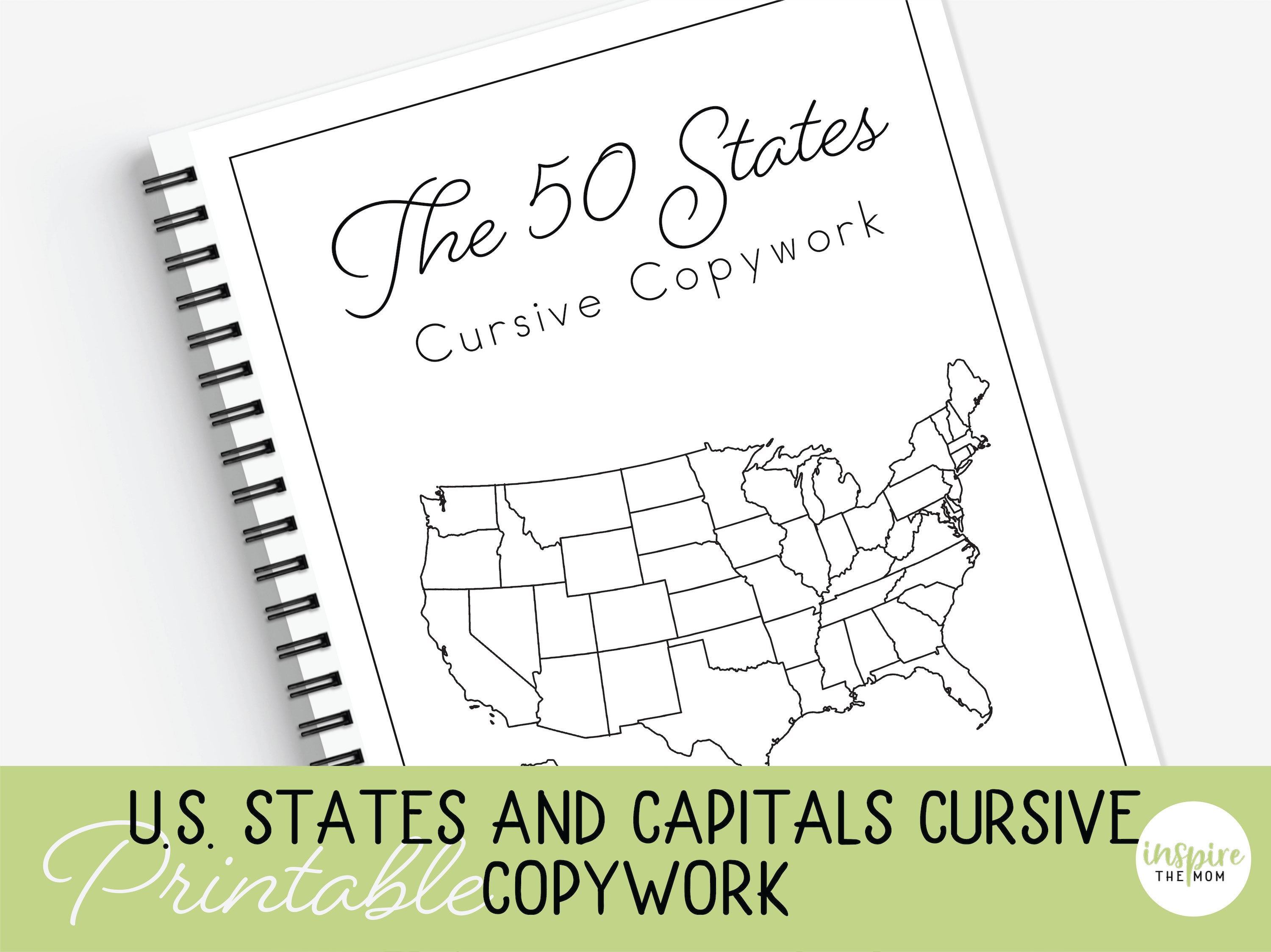 U.S. States and Capitals Cursive Copywork, Homeschool Printable ...