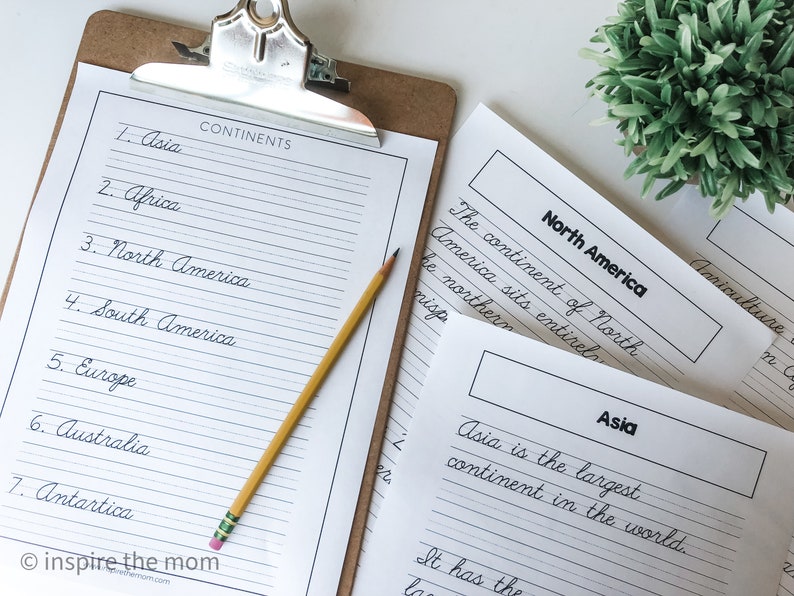 Continents of the World Cursive Copywork Continent Facts - Etsy