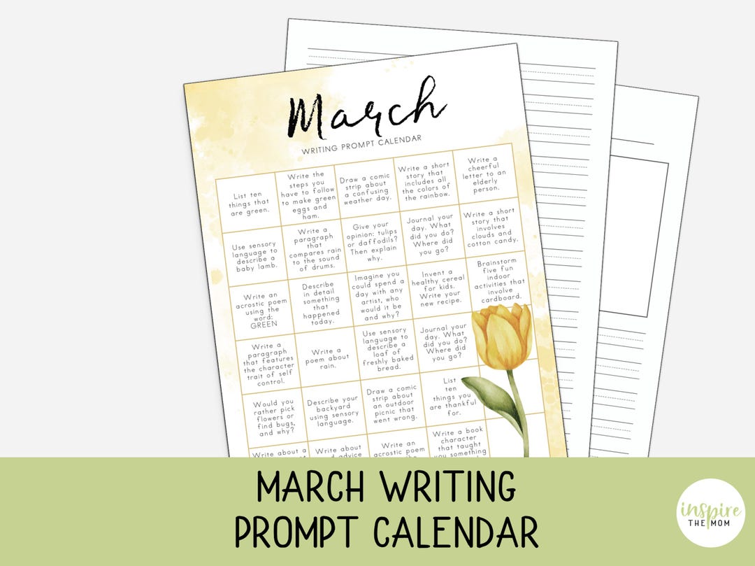 March Writing Prompts Calendar for Kids, Winter Writing Practice ...