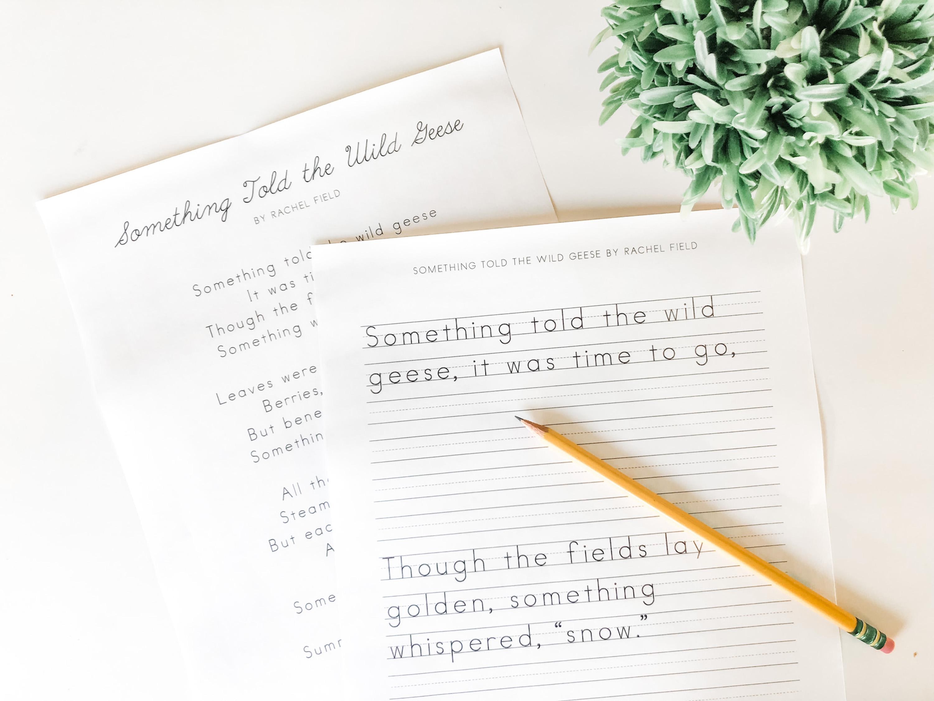 Fall Poems Print Copywork, PRINT Handwriting Practice, Charlotte Mason ...