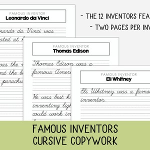 Famous Inventors, Cursive Copywork, Inventor Facts, Cursive Handwriting ...