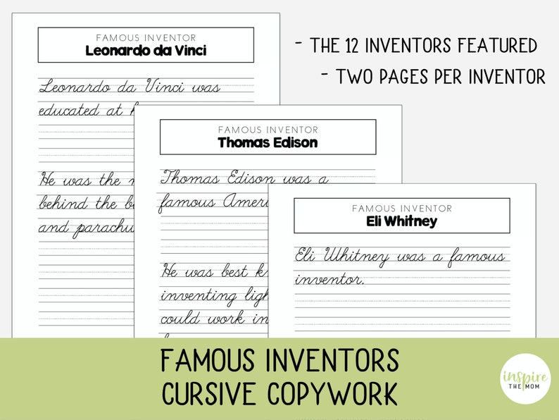 Famous Inventors, Cursive Copywork, Inventor Facts, Cursive Handwriting ...