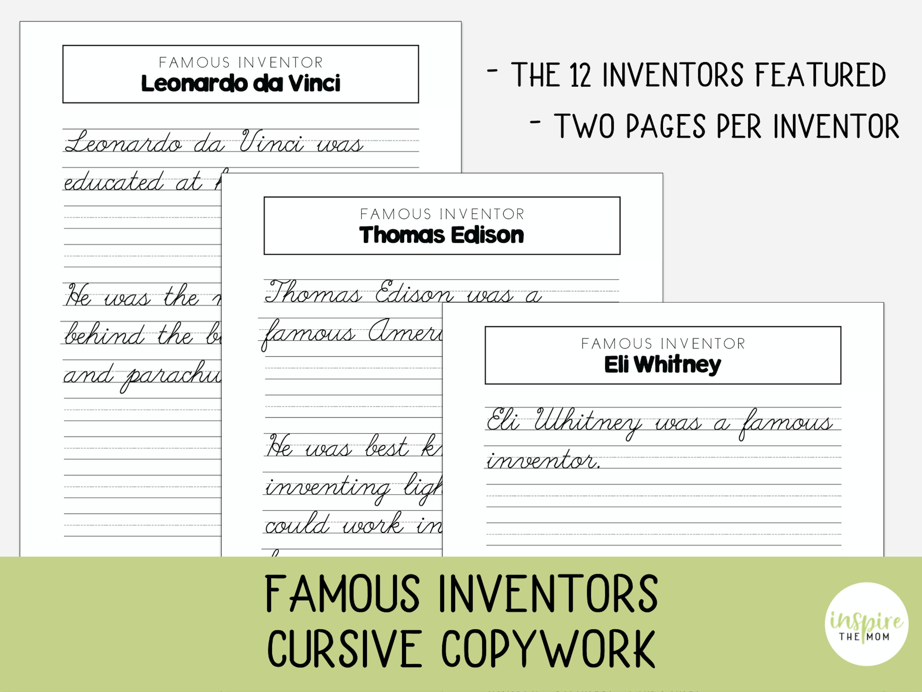 Famous Inventors, Cursive Copywork, Inventor Facts, Cursive Handwriting ...