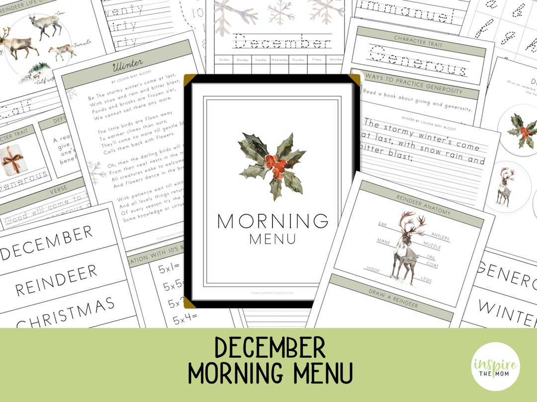 Morning Menu Pages for December | Morning Time Basket | Morning Work ...
