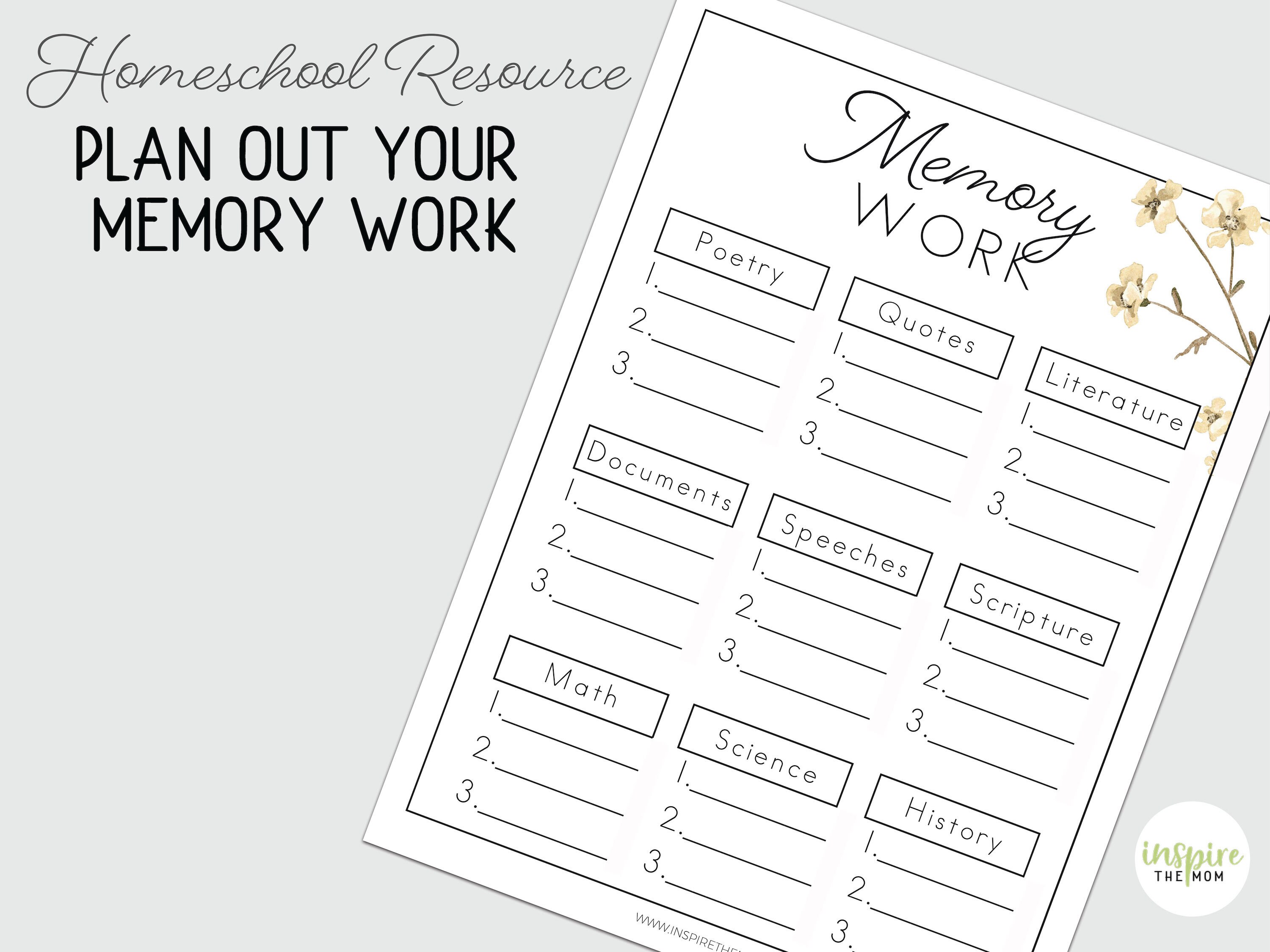 Homeschool Memory Work Lists, Memorization Record Tracking Sheets ...