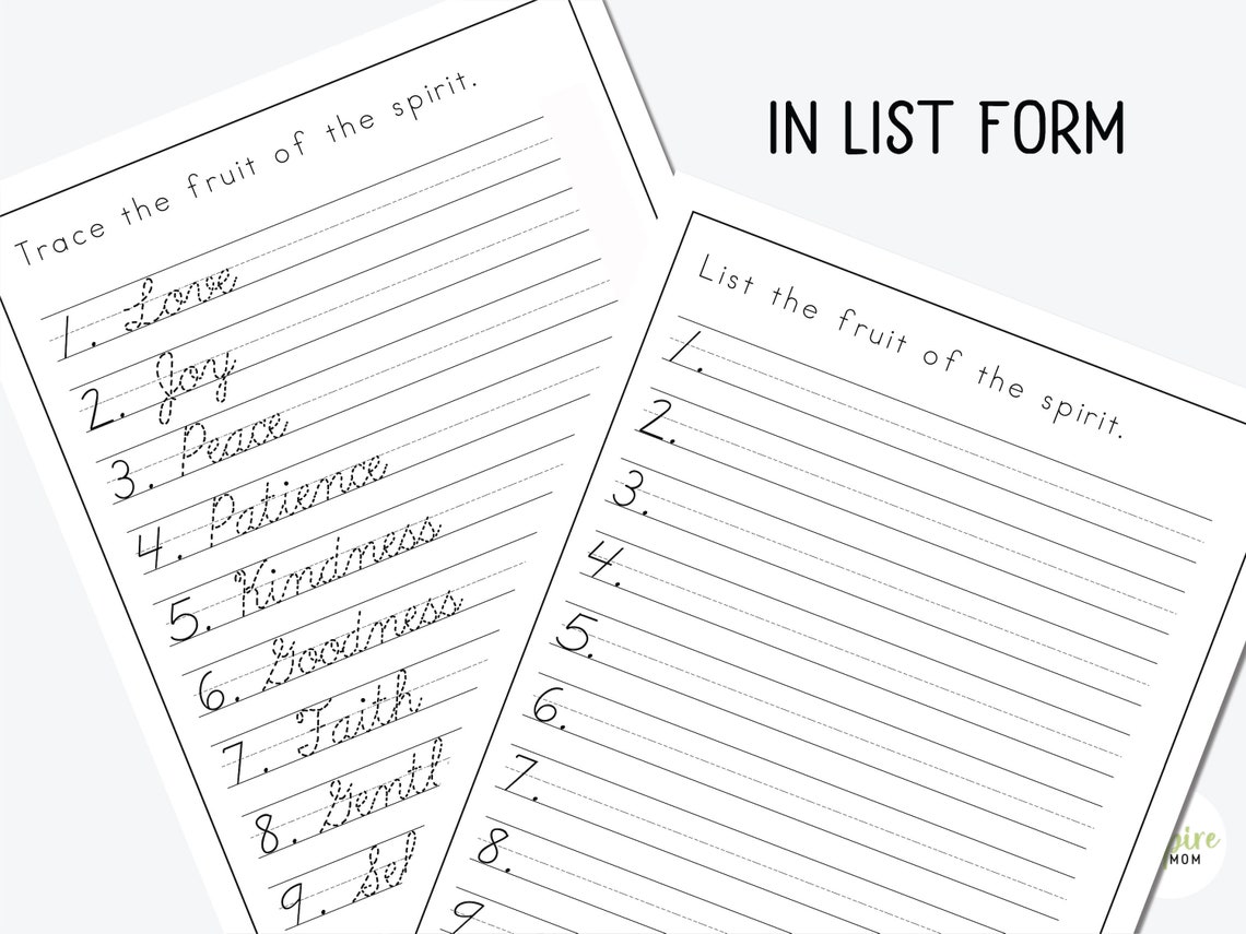 Fruit of the Spirit Cursive Copywork Homeschool Printable - Etsy