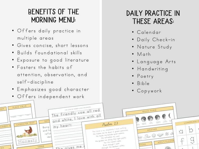 Morning Menu Pages for April, Homeschool Printable, Morning Time ...