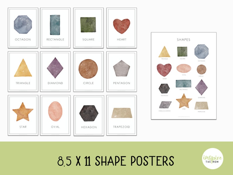 Shape Posters, Educational Art Prints, Watercolor Shapes, Shapes Wall ...