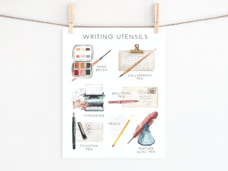 Writing Utensils Poster, Digital Download, Educational, Office Wall Art ...