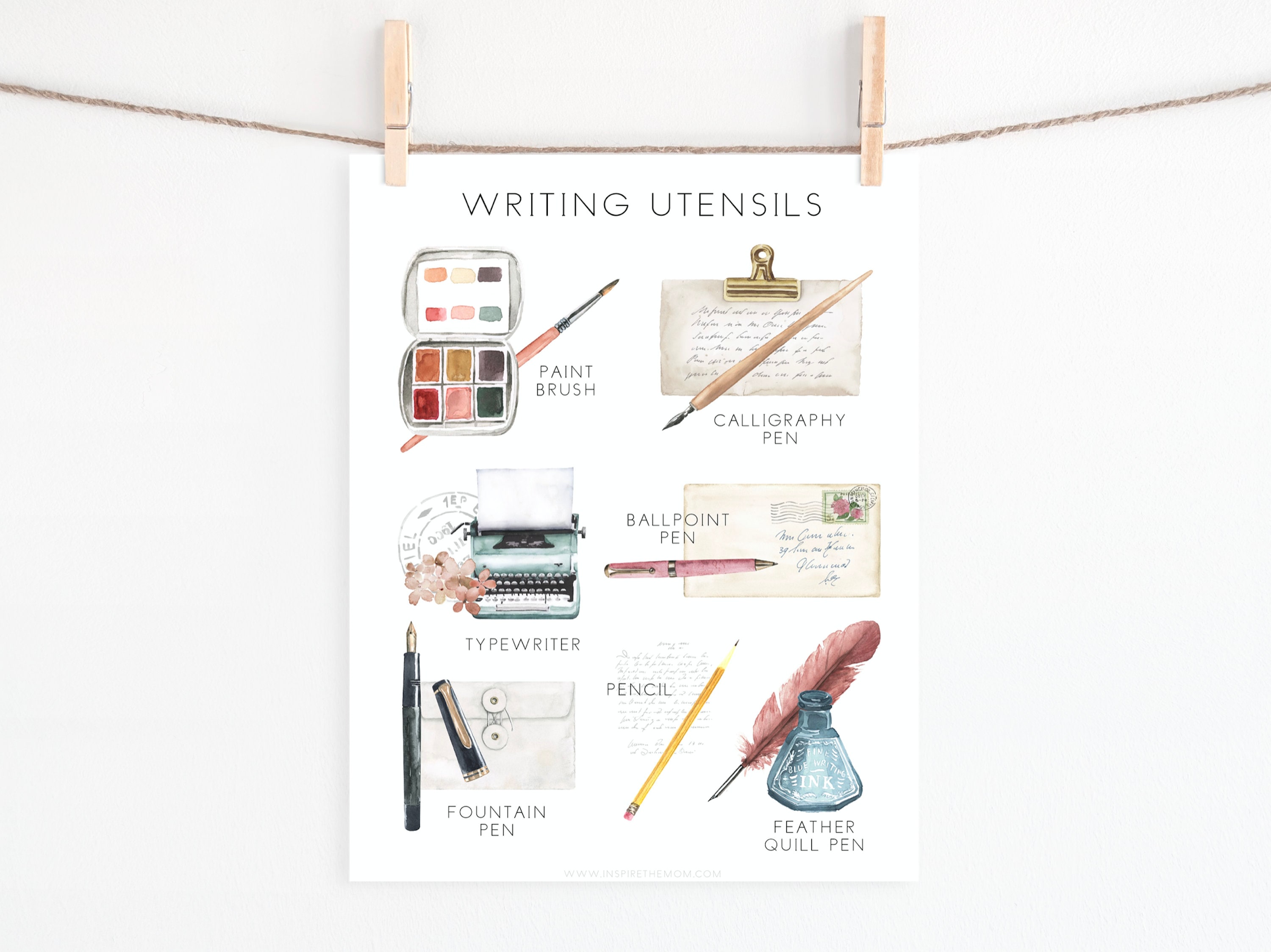 Writing Utensils Poster Digital Download Educational Office - Etsy