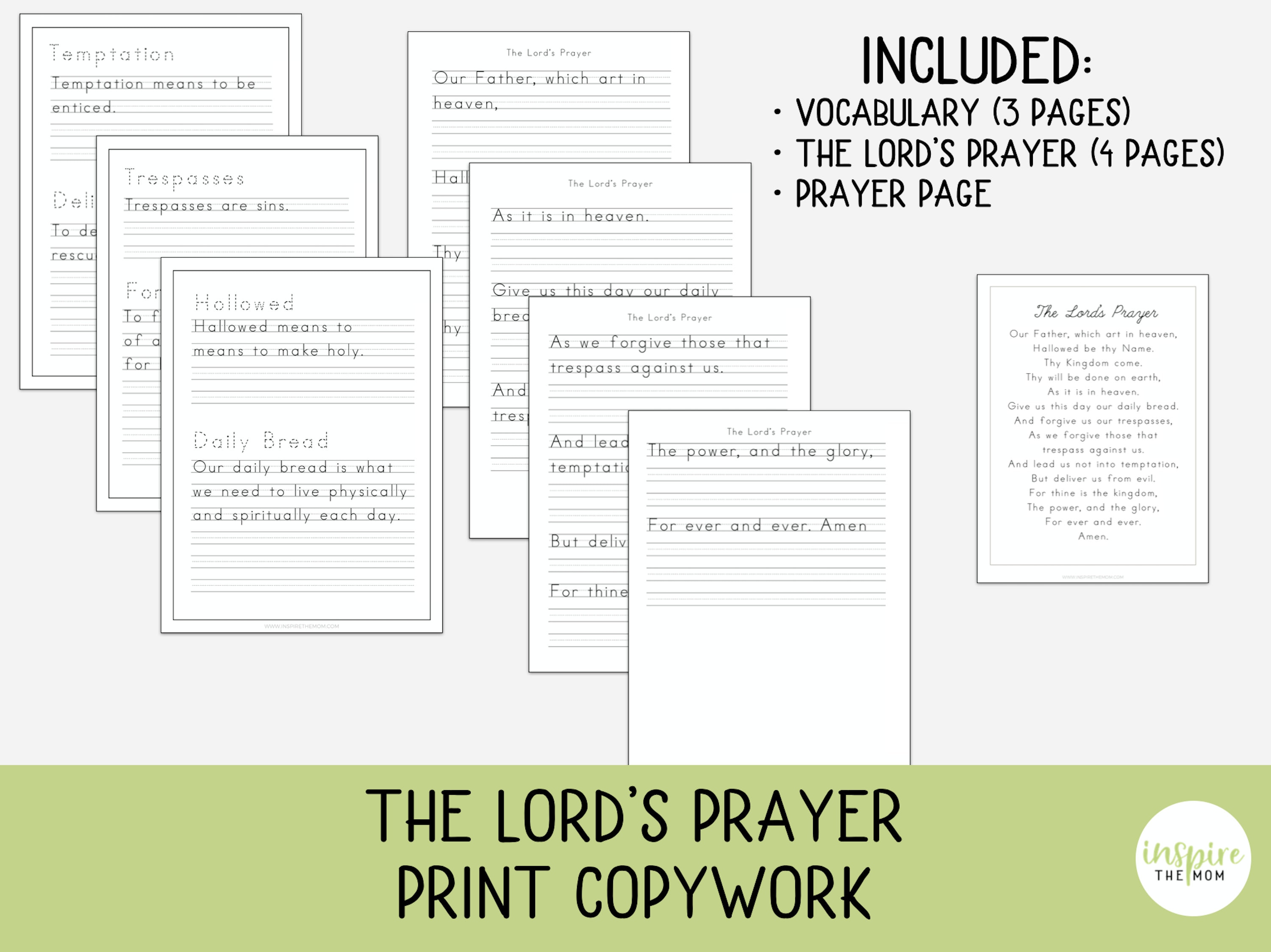 The Lord's Prayer Print Copywork, Homeschool Printable, Print ...