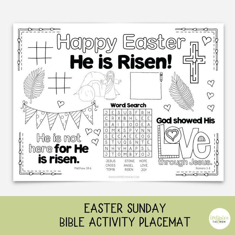 Easter Sunday Bible Activity Placemat for Kids | Sunday School Craft ...